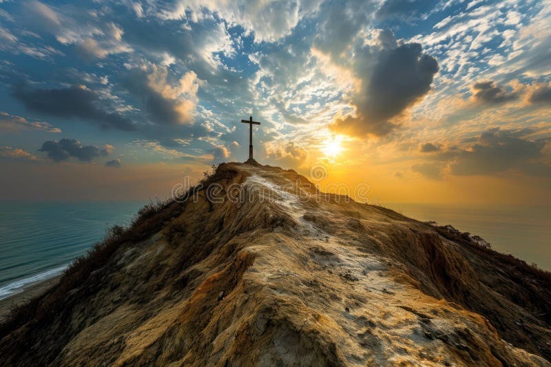 A cross on a hill stock illustration. Illustration of horizon - 302510313
