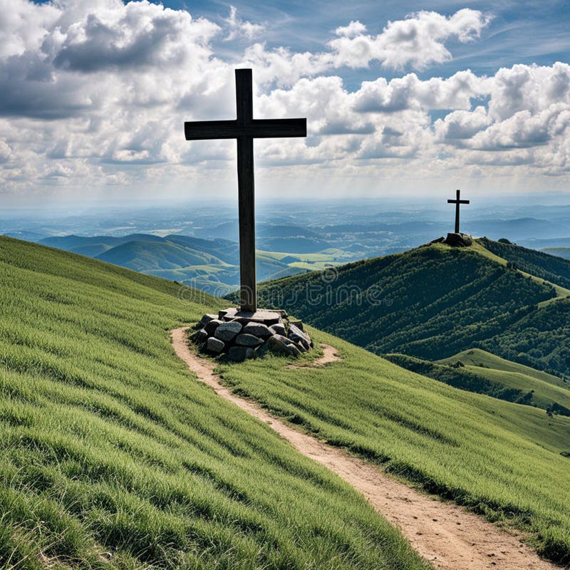 Cross on the Hill Holy Week Stock Illustration - Illustration of ...