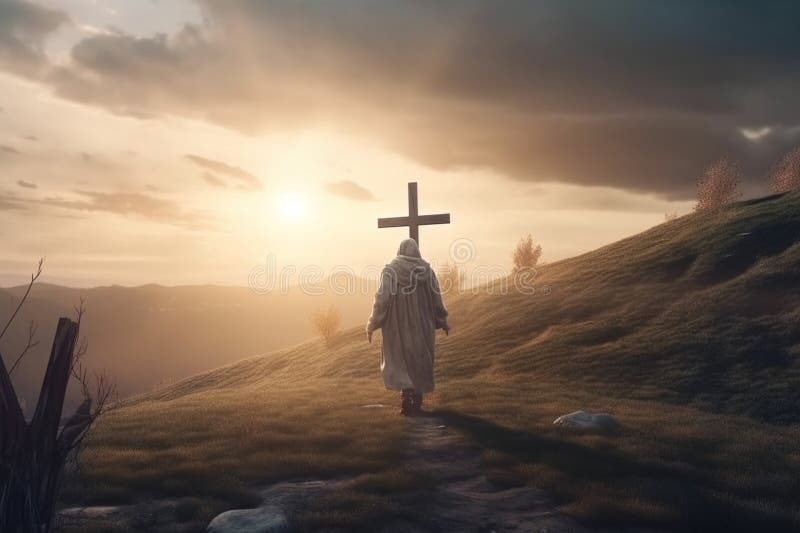 A Cross on a Hill with the Sun Behind on it Stock Illustration ...