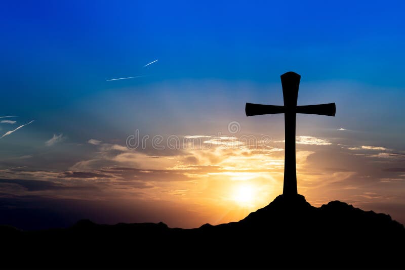 Cross on a hill at sunset stock image. Image of faith - 123540351