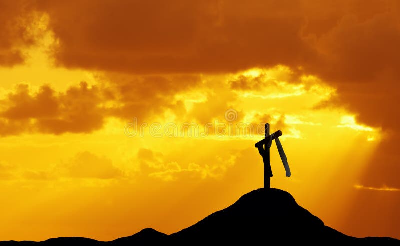 Cross on Hill at Sunset or Sunrise Stock Image - Image of religion ...