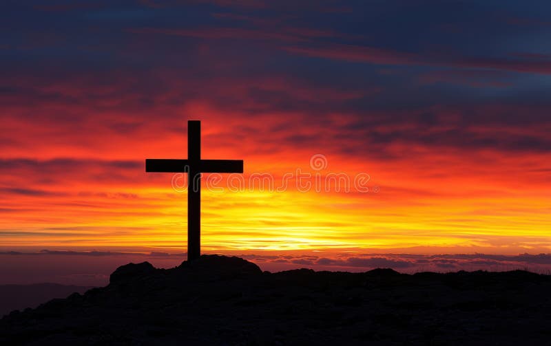 Cross on a Hill at Sunset, Symbolizing Hope and Renewal during Easter ...