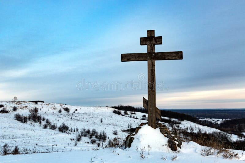 Wooden cross on hill stock image. Image of religion, faith - 34432593