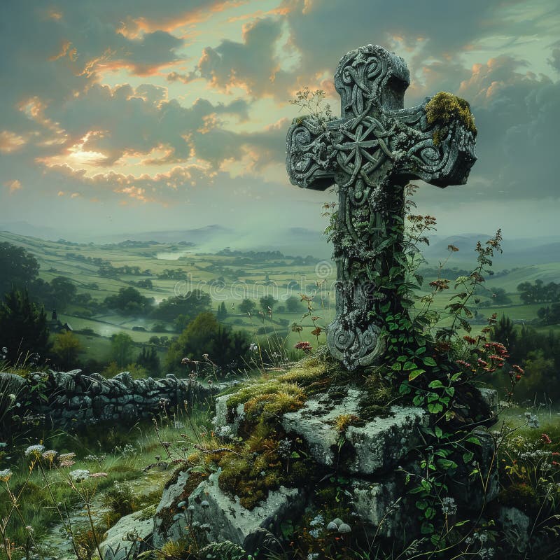 Cross is on a Hillside with a Field in the Background. Stock Photo ...