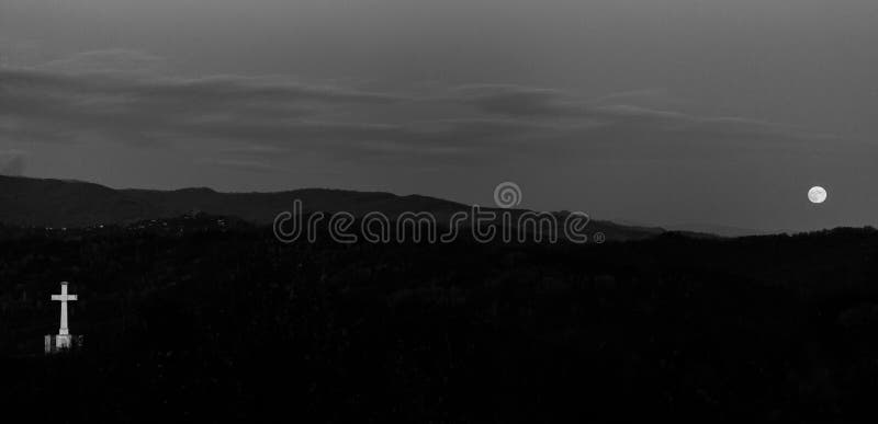 Cross on Horizon with Moonlight Stock Photo - Image of evening ...