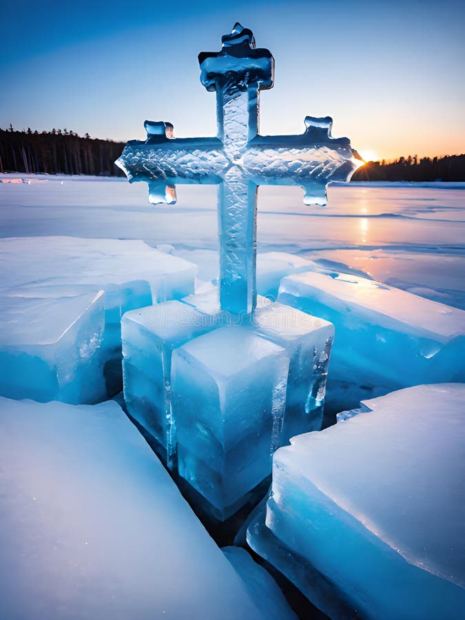 A Cross in the Ice on the Lake Stock Illustration - Illustration of ...