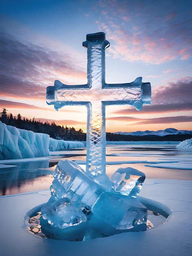 A Cross in the Ice on the Lake Stock Illustration - Illustration of ...