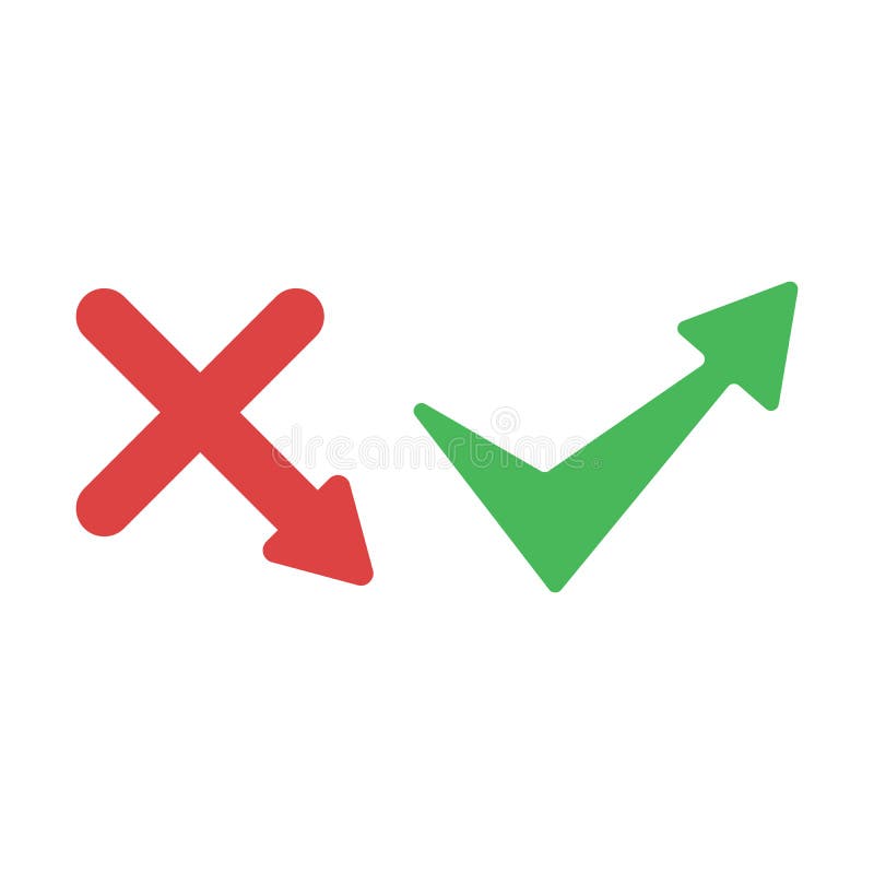 Cross Icon with Arrow Down Green Check Mark with Arrow Up on White ...