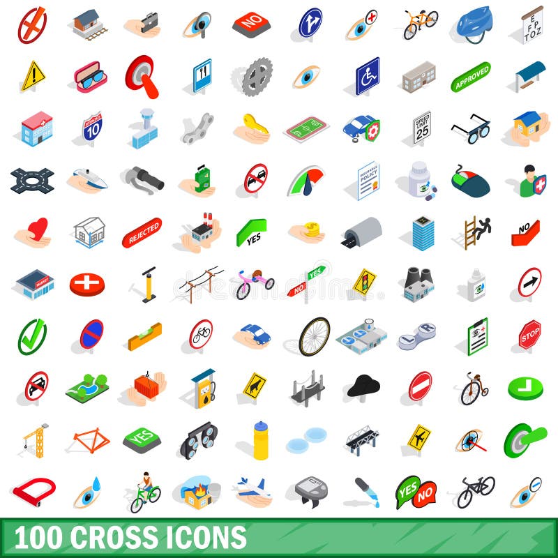 100 Cross Icons Set, Isometric 3d Style Stock Vector - Illustration of ...