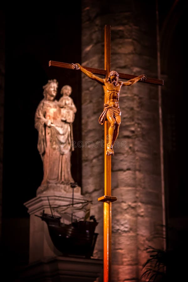 Cross Indoor in the Cathedral in Barcelona of Spain Editorial ...