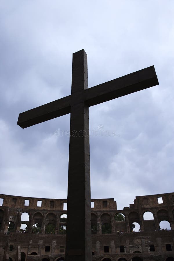 Cross Inside the Roman Coliseum, Italy. Stock Image - Image of copy ...