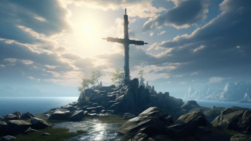 Cross on an Island in the Sky Stock Image - Image of cross, sacred ...