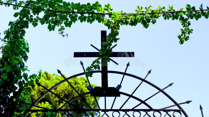 The Cross and Ivy on the Iron Gate Stock Photo - Image of pray ...
