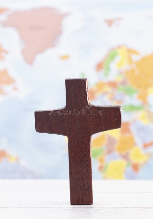 Love and the Cross of Christ with the World Map in the Background Stock ...