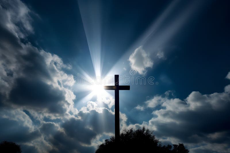Cross of Jesus Christ in the Rays of the Sun on a Background of Clouds ...