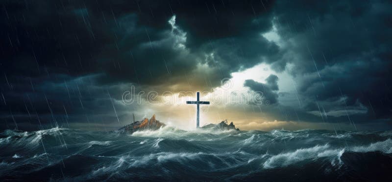 Cross of Jesus Christ on the Top of the Mountain with a Storm ...