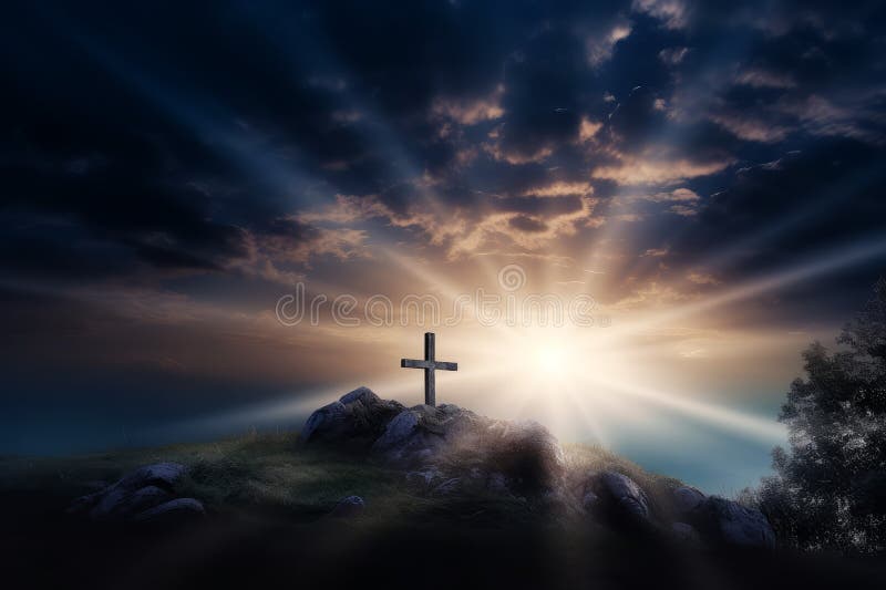 Cross Light Hill. Generate Ai Stock Illustration - Illustration of ...