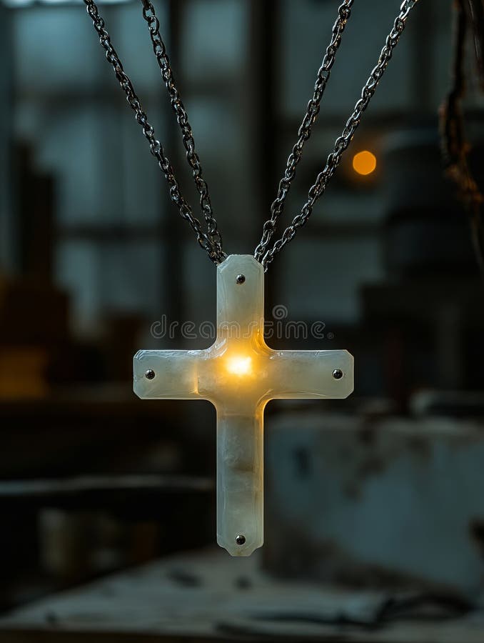 A Cross with a Light Shining through it on a Chain Stock Image - Image ...