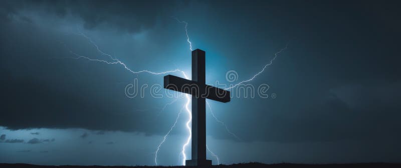A Cross with Lightning in a Dark Stormy Sky Stock Photo - Image of dark ...