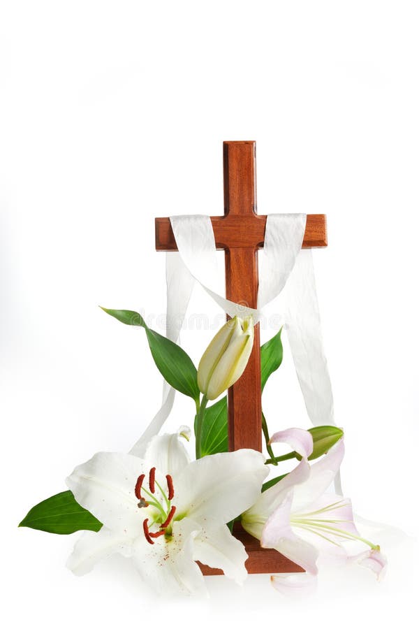 Cross with Lilies Isolated on White Background. Spring Background Stock ...