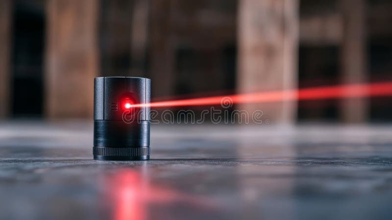 Laser Level Casting Bright Red Beam Across Concrete Floor, Indicating ...