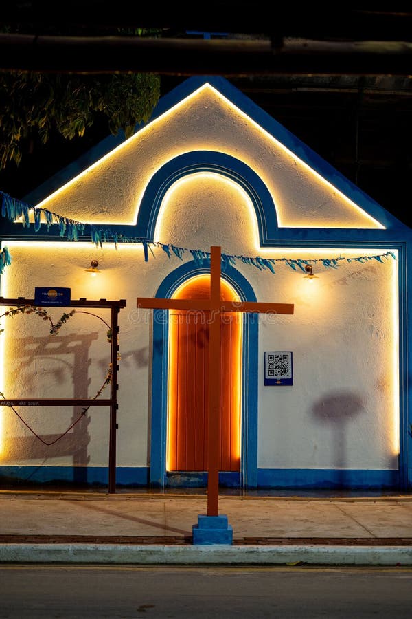 Cross and Lit Building in Alagoas, Brazil Stock Image - Image of ...