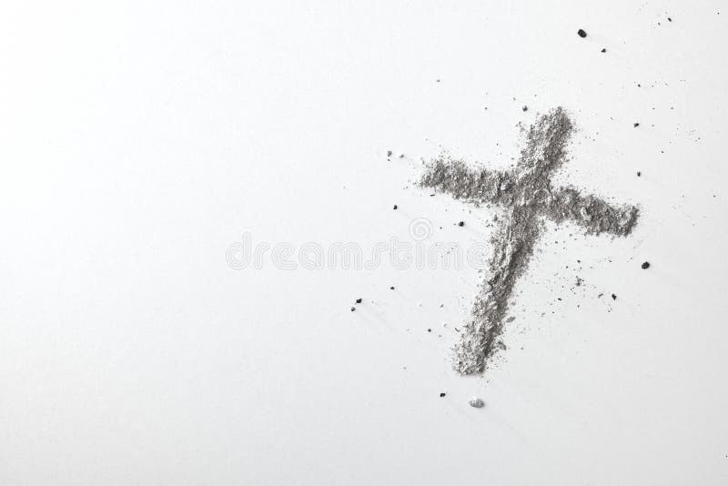 Cross Made with Ashes on White Table Top View Stock Photo - Image of ...