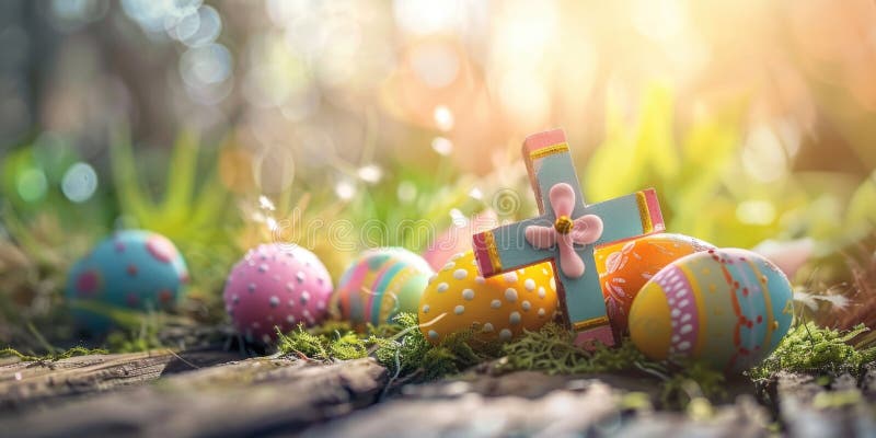 Cross Made Out of Easter Eggs in Grass, Perfect for Religious and ...