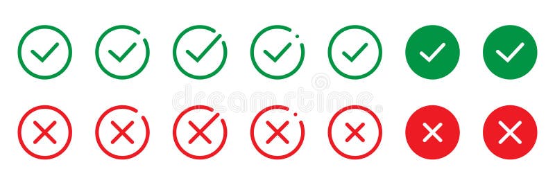 Cross Mark and Check Mark Vector Icon. Yes or No Line Symbol, Approved ...