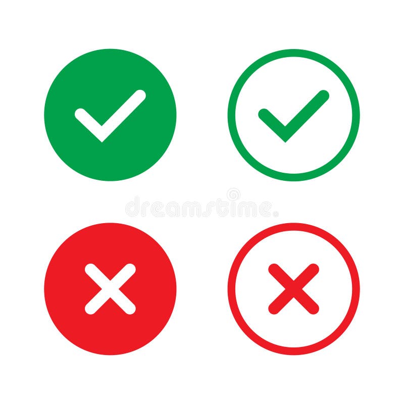 Cross Mark and Check Mark Vector Icon. Yes or No Line Symbol, Approved ...