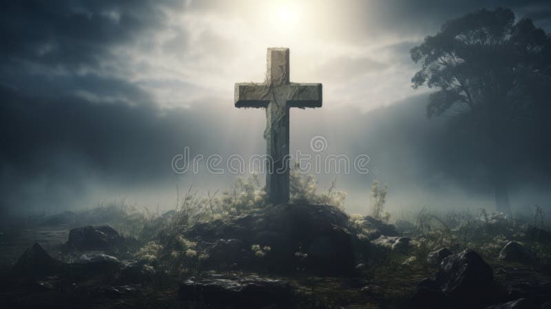 A Cross in the Middle of a Field at Night Stock Photo - Image of ...