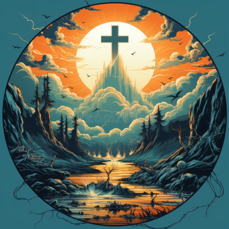 The Cross is in the Middle of a Lake Surrounded by Trees Stock ...