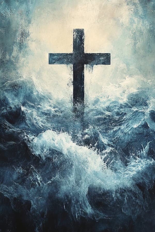 A Cross is in the Middle of a Large Wave of Water Stock Illustration ...