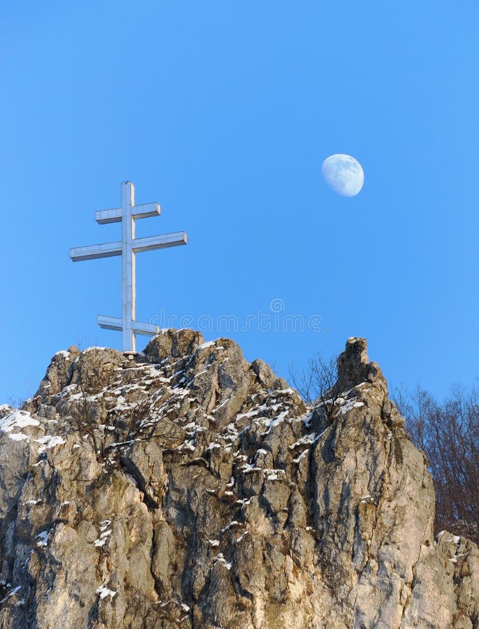 Moonrise And Religious Cross Stock Photo - Image of countryside, facade ...