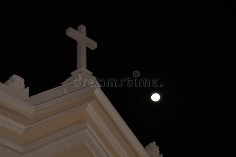 The cross and the moon stock image. Image of esplanade - 195690671