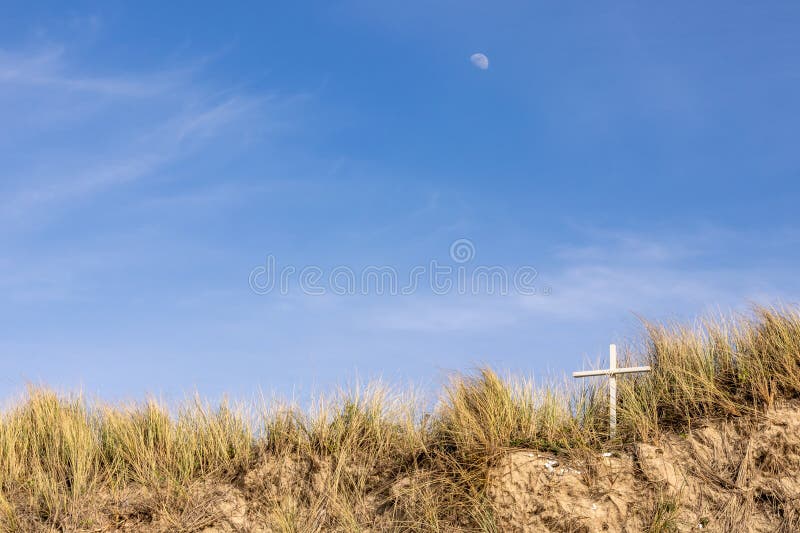 Cross and Moon on Sand Dunes Stock Image - Image of cross, ocean: 377246583