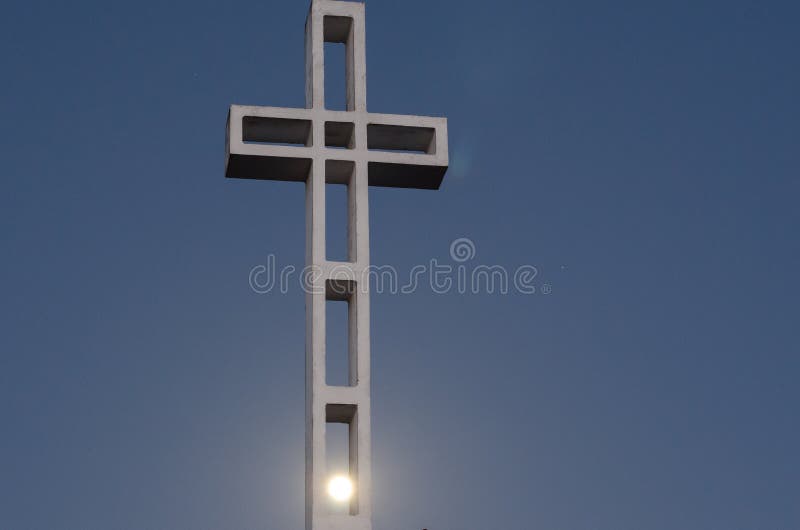 Cross with Moon Shining through Stock Photo - Image of religious ...