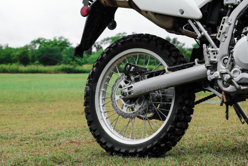 Cross Motorcycle on Green Grass Outdoors, Closeup Stock Photo - Image ...