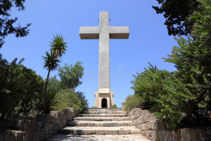 Cross on the Mount Filerimos, Greece, Rhodes Stock Photo - Image of ...