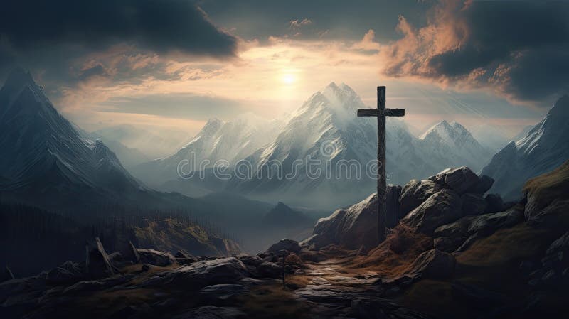 Cross on Mountain Peak stock illustration. Illustration of summit ...