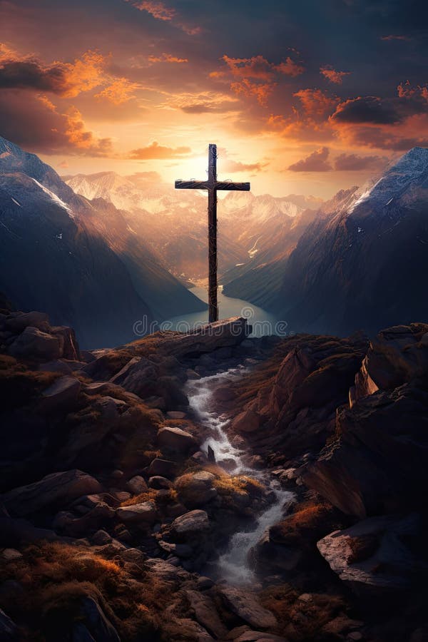 Cross on Mountain Summit stock illustration. Illustration of summit ...