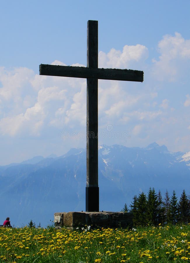 Cross in the mountains stock image. Image of relaxing, thinker - 185769