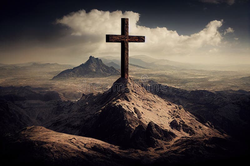 Cross in mountains stock illustration. Illustration of jesus - 271359364