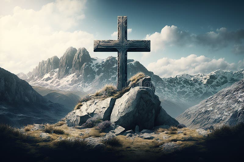 Cross in mountains stock illustration. Illustration of holy - 271364597