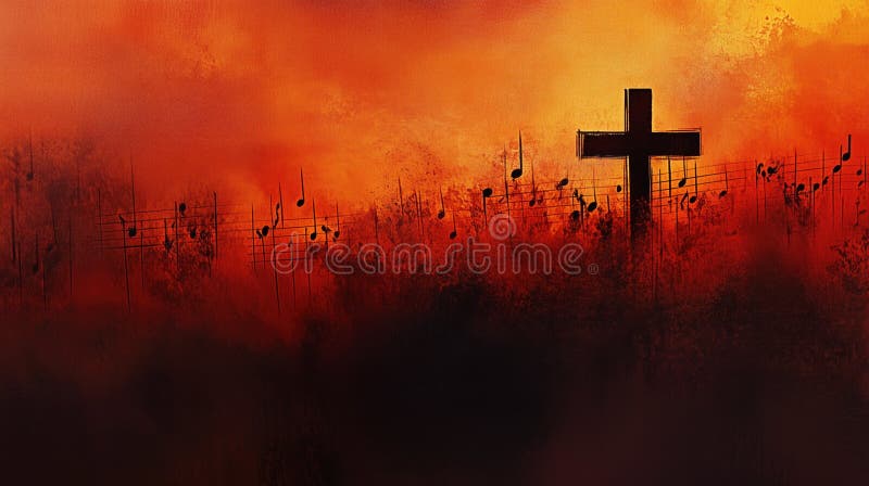 Cross with Music Notes Background Stock Illustration - Illustration of ...