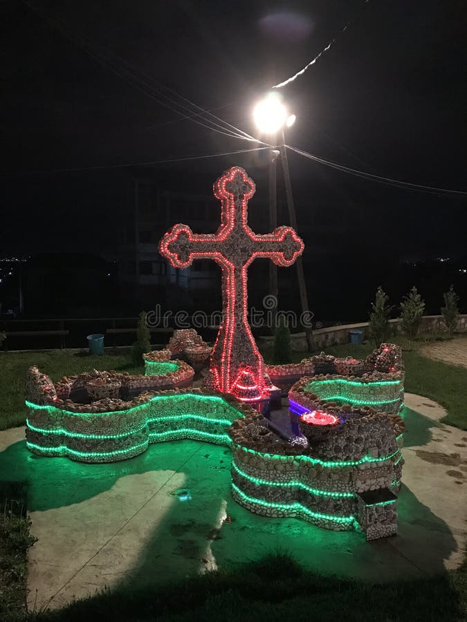 Cross stock photo. Image of beautiful, bulb, night, cross - 92147332