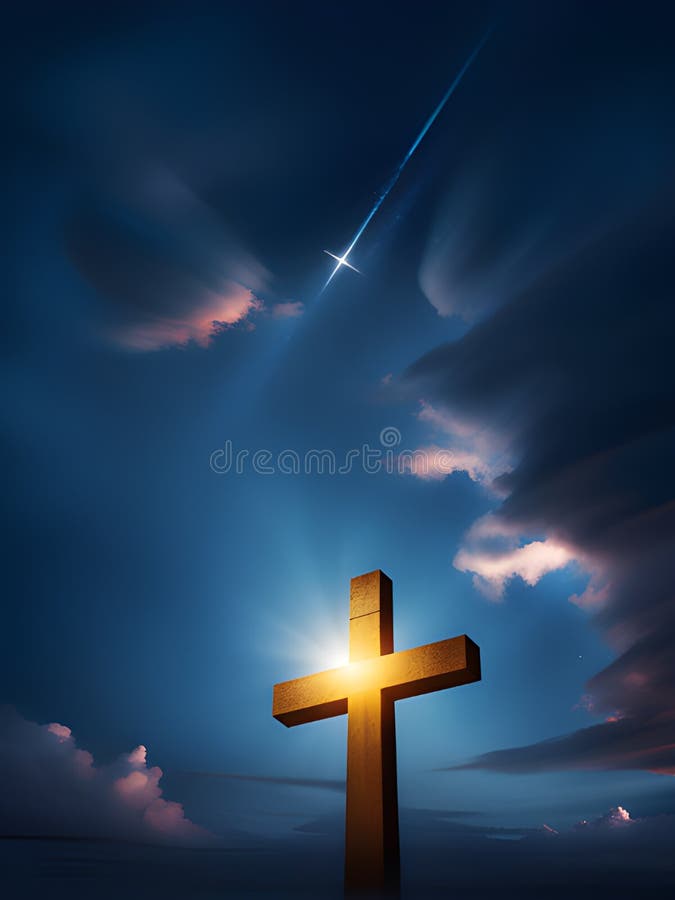 Cross in the Night Sky, Ai Generated Stock Illustration - Illustration ...