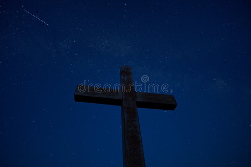 Cross on the night sky stock image. Image of space, catholic - 123552791