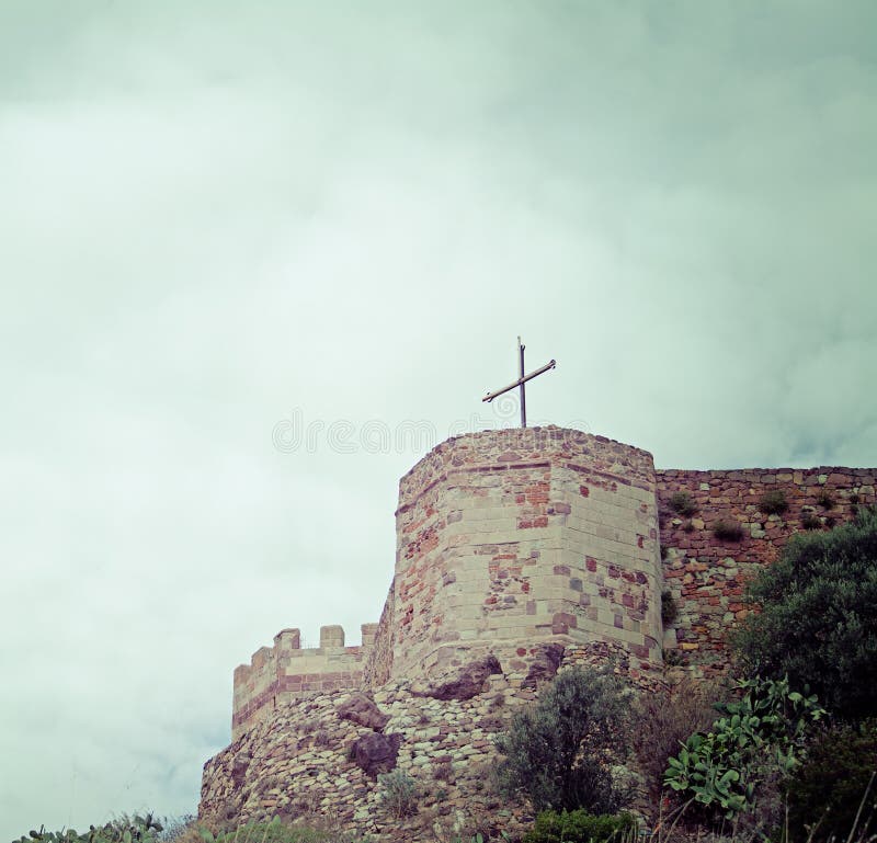 Cross on an old castle stock image. Image of architecture - 48438881