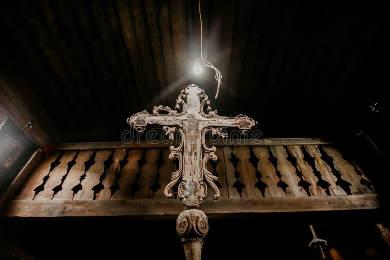 Cross in the old church stock image. Image of jesus - 182639125